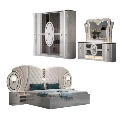China Bulk Price Modern Luxury Bedroom Furniture Set king Size Bed Frame Master Room Complete Turkish Bedroom Sets with Led Lights for sale