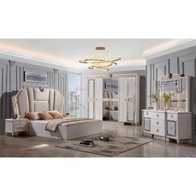 China Modern Velvet Cover Headback Room Wooden King Size Sets Bed Furniture Queen Beds Full Cabinet Bedroom Set for sale