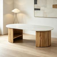 China Modern Dining Room Furniture Oval Wooden Dining Table Storage Base Nordic Home Restaurant Kitchen 6 Seater Dining Table for sale