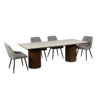 China Ensemble Salle Manger Complet Solid Wood Dining Table Stone Slate Top Dining Room Furniture 6 Seater Modern Wooden Dining Table for sale