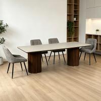 China Ensemble Salle Manger Complet Solid Wood Dining Table Stone Slate Top Dining Room Furniture 6 Seater Modern Wooden Dining Table for sale