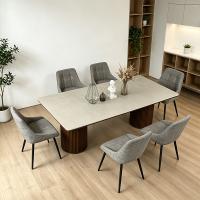 China Ensemble Salle Manger Complet Solid Wood Dining Table Stone Slate Top Dining Room Furniture 6 Seater Modern Wooden Dining Table for sale