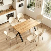 China Minimalist Style Rectangle Live Edge Dining Table Metal Base Dining Room Furniture Wooden Modern Dining Table Set 6 Seater for sale