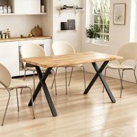 China Minimalist Style Rectangle Live Edge Dining Table Metal Base Dining Room Furniture Wooden Modern Dining Table Set 6 Seater for sale