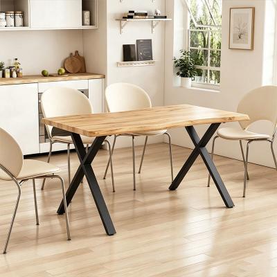 China Minimalist Style Rectangle Live Edge Dining Table Metal Base Dining Room Furniture Wooden Modern Dining Table Set 6 Seater for sale
