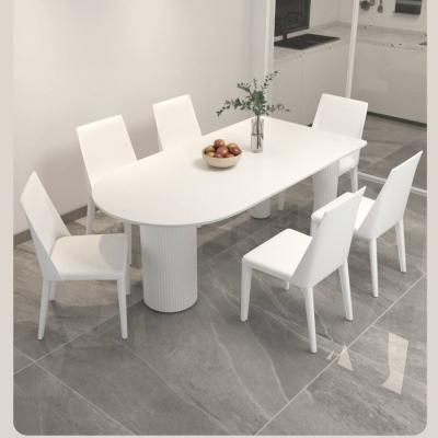 China White Scandinavian Dining Table Set Metal Base Dining Room Furniture Stone Slate Top Modern Dining Table for Hotel Apartment for sale