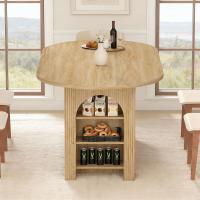 China Factory Wholesale Extendable Dining Table Set 6 Seater Home Dining Room Oval Wooden Folding Dining Table with Storage Shelves for sale