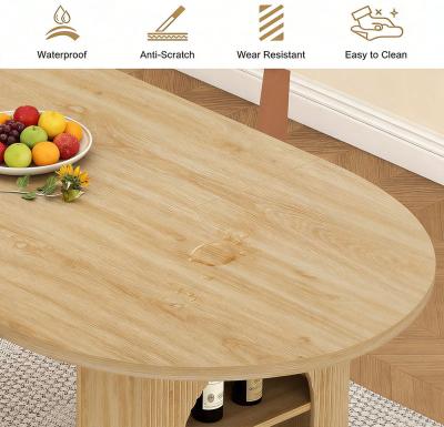 China Factory Wholesale Extendable Dining Table Set 6 Seater Home Dining Room Oval Wooden Folding Dining Table with Storage Shelves for sale