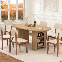 China Factory Wholesale Extendable Dining Table Set 6 Seater Home Dining Room Oval Wooden Folding Dining Table with Storage Shelves for sale