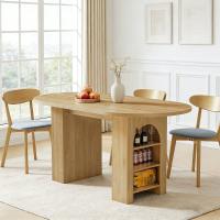 China Factory Wholesale Extendable Dining Table Set 6 Seater Home Dining Room Oval Wooden Folding Dining Table with Storage Shelves for sale