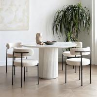 China Nordic Home Furniture White Round Dining Table 6 Seater Wooden Modern Luxury Dining Table and Chairs Set for Dining Room for sale
