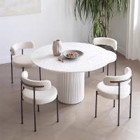 China Nordic Home Furniture White Round Dining Table 6 Seater Wooden Modern Luxury Dining Table and Chairs Set for Dining Room for sale