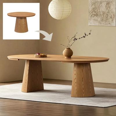 China Minimalist Round Extendable Dining Table Wooden Dining Room Furniture Foldable Space Saving Home Modern Folding Dining Table for sale