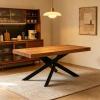 China Cheap Modern Rectangle Folding Dining Table Metal Base Dining Room Furniture Simple Foldable Wooden Top Extendable Dining Table for sale