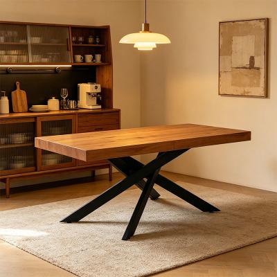 China Cheap Modern Rectangle Folding Dining Table Metal Base Dining Room Furniture Simple Foldable Wooden Top Extendable Dining Table for sale