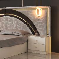 China Modern Luxury White Gold Complete Bedroom Sets High Gloss LED Headboard King Size Bed Wooden Frame Master Bedroom Furniture Set for sale