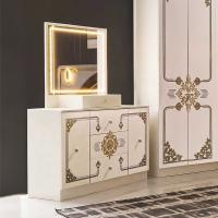 China Modern Luxury White Gold Complete Bedroom Sets High Gloss LED Headboard King Size Bed Wooden Frame Master Bedroom Furniture Set for sale