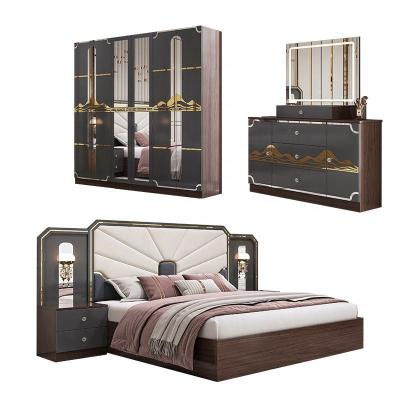China Modern Luxury Bedroom Furniture Set Wooden Frame High Gloss Grey King Size Bed Master Room Suite Turkish Bedroom Sets Furniture for sale