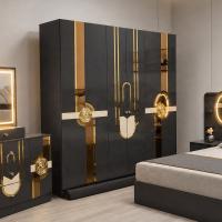 China Turkish Royal Luxury Complete Bedroom Sets king Size Bed Room Suite Lighted Headboard Wooden Frame Modern Bedroom Furniture Set for sale