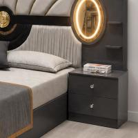 China Turkish Royal Luxury Complete Bedroom Sets king Size Bed Room Suite Lighted Headboard Wooden Frame Modern Bedroom Furniture Set for sale