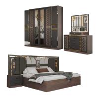 China Luxury Wooden Bedroom Furniture Set king Size Bed Frame Home Room Suite Full Modern Bedroom Sets with Wardrobe Dressing Table for sale