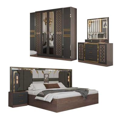 China Luxury Wooden Bedroom Furniture Set king Size Bed Frame Home Room Suite Full Modern Bedroom Sets with Wardrobe Dressing Table for sale