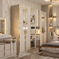 China High Gloss Royal Luxury Complete Bedroom Sets king Size Bed Room 5 Pieces Wooden Frame Turkish Modern Bedroom Furniture Set for sale