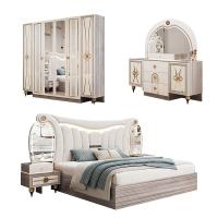 China King Size Modern Bedroom Furniture Set Luxury Lighted Headboard Double Bed Set Wooden Frame Full Turkish Home Master Bedroom Set for sale
