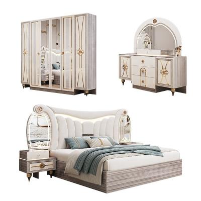 China King Size Modern Bedroom Furniture Set Luxury Lighted Headboard Double Bed Set Wooden Frame Full Turkish Home Master Bedroom Set for sale