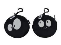 China Round Shape Cute Embroidery And Printed Emoji Plush Coin Purse With Silicone Tag for sale