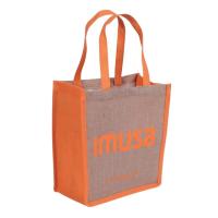 China Custom Made Printed Natural Jute Tote Bag With Coloured Gusset for sale