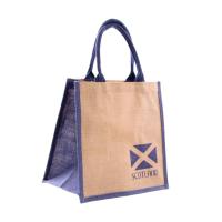 China Custom Made Printed Natural Jute Tote Bag With Coloured Gusset for sale