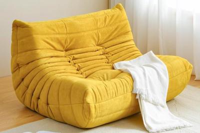 China Contemporary Compressed Sofa Lazy Lounger Chair Yellow Corduroy for sale