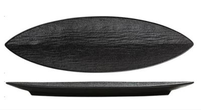 China Matte Black Pottery Stoneware Ceramic Plates Leaf Shaped For Fish Wear Resistant for sale