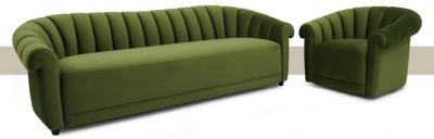 China Sleek Upholstered Velvet Channel Tufted Sofa Sectional Green for sale