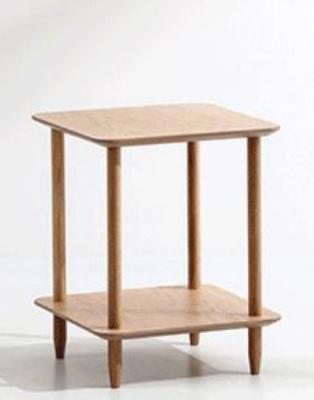 China Duble Layer Square Wooden Lamp Side Table Furniture Light Brown For Bedroom for sale