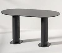 China Contemporary Black Wood Oval Pedestal Dining Table For Kitchen ODM for sale