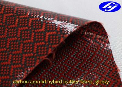 China Glossy Red Polyurethane Leather Carbon Kevlar Hybrid Fabric 0.63mm Thickness 480g TPU Coating for sale