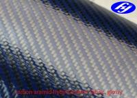 China Twill Polyurethane Leather Fabric Blue Glossy Carbon Kevlar Fabric 220gsm 150cm Width for sale