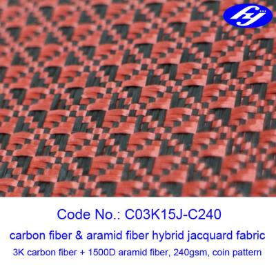 China Jacquard Coin Pattern Carbon Aramid Hybrid Fabric 240 g/m² Weight 0.3 mm Thickness for Automotive and Aerospace Applications for sale