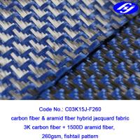 China Jacquard Fishtail 3K Carbon Aramid Hybrid Fabric 1500D Blue Kevlar Weave 260g/m² 0.4mm Thickness for sale