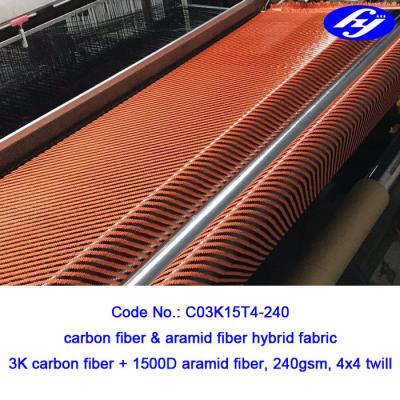 China 4x4 Twill Carbon Fiber 3K Red Carbon Kevlar Hybrid Fabric 240gsm 0.3mm Thickness 50-150cm Width for sale