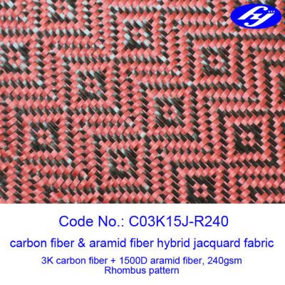 China Jacquard Woven Carbon Aramid Fabric 240 g/m² 0.3mm Thickness Red Carbon Kevlar Hybrid Cloth for sale