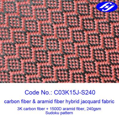 China Jacquard Sudoku Pattern Red Carbon Kevlar Hybrid Fabric 240 g/m² 0.34mm Thickness for Structural Reinforcement for sale