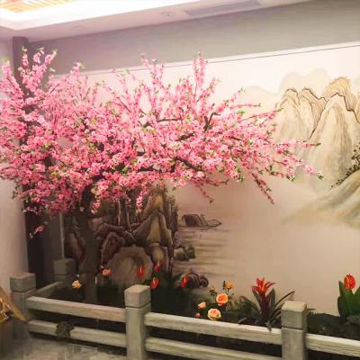 China Pink Flower Bonsai Artificial Peach Blossom Tree Home Wedding Decoration for sale