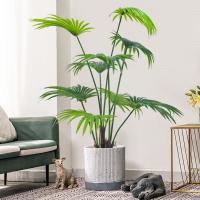 China Green Palm Artificial Landscape Trees Potted Plants 120cm With Black Pot No Clor Fading for sale