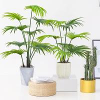 China Green Palm Artificial Landscape Trees Potted Plants 120cm With Black Pot No Clor Fading for sale