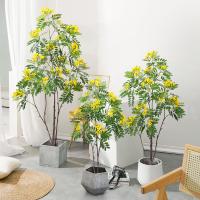 China Artificial cassia flowering tree yellow home deco hotel office potted tree for sale