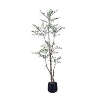 China Wholesale Bonsai Red Green Variegated Artificial Plant Nandina Greenery Silk Heavenly Bamboo For Home Garden Outdoor Decor for sale