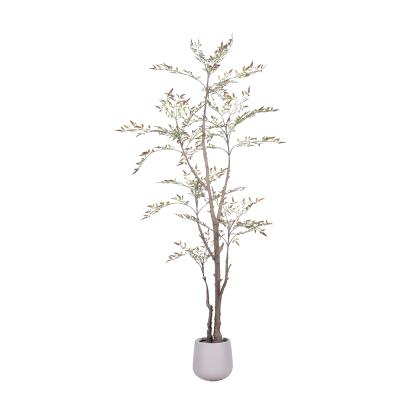 China Wholesale Bonsai Red Green Variegated Artificial Plant Nandina Greenery Silk Heavenly Bamboo For Home Garden Outdoor Decor for sale